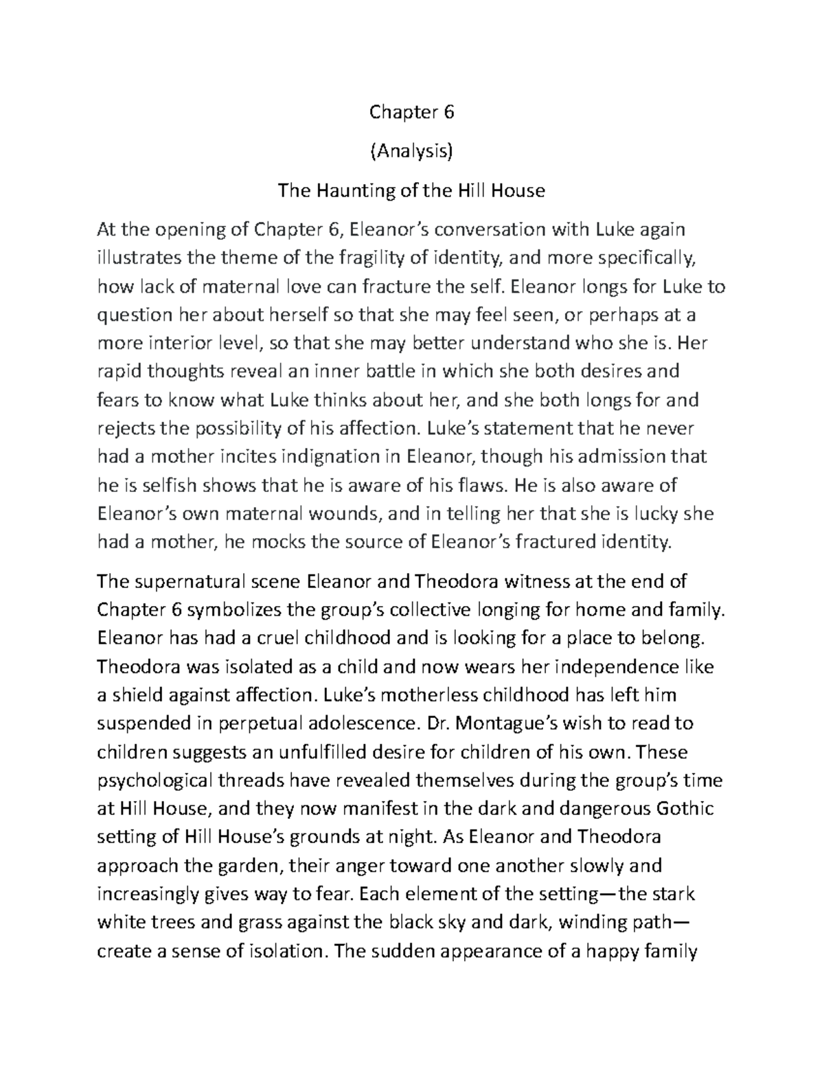 The Haunting of the Hill House Chapter 6 Analysis - Chapter 6 (Analysis ...