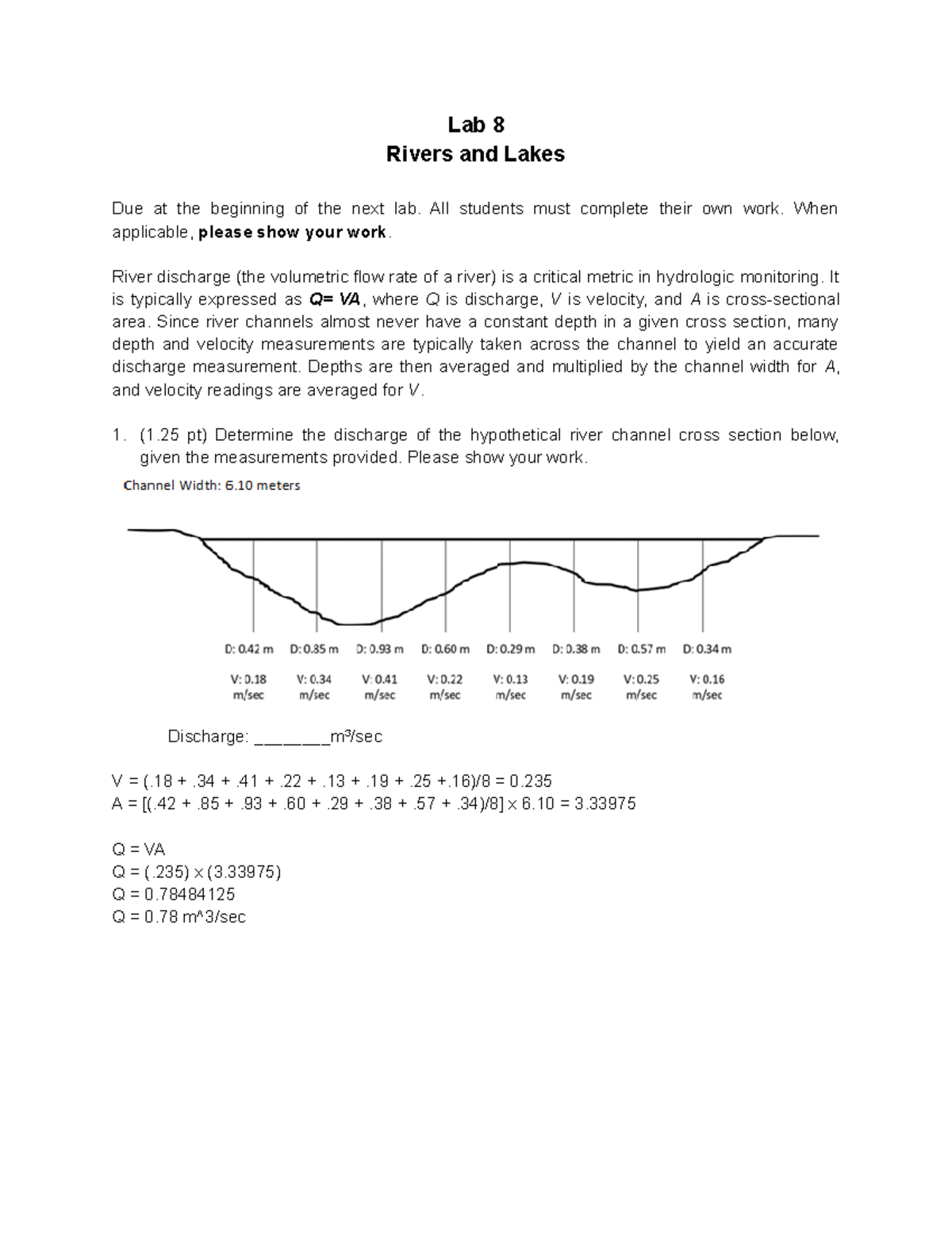 GEOG 103 Lab 8 - lab - Lab 8 Rivers and Lakes Due at the beginning of ...