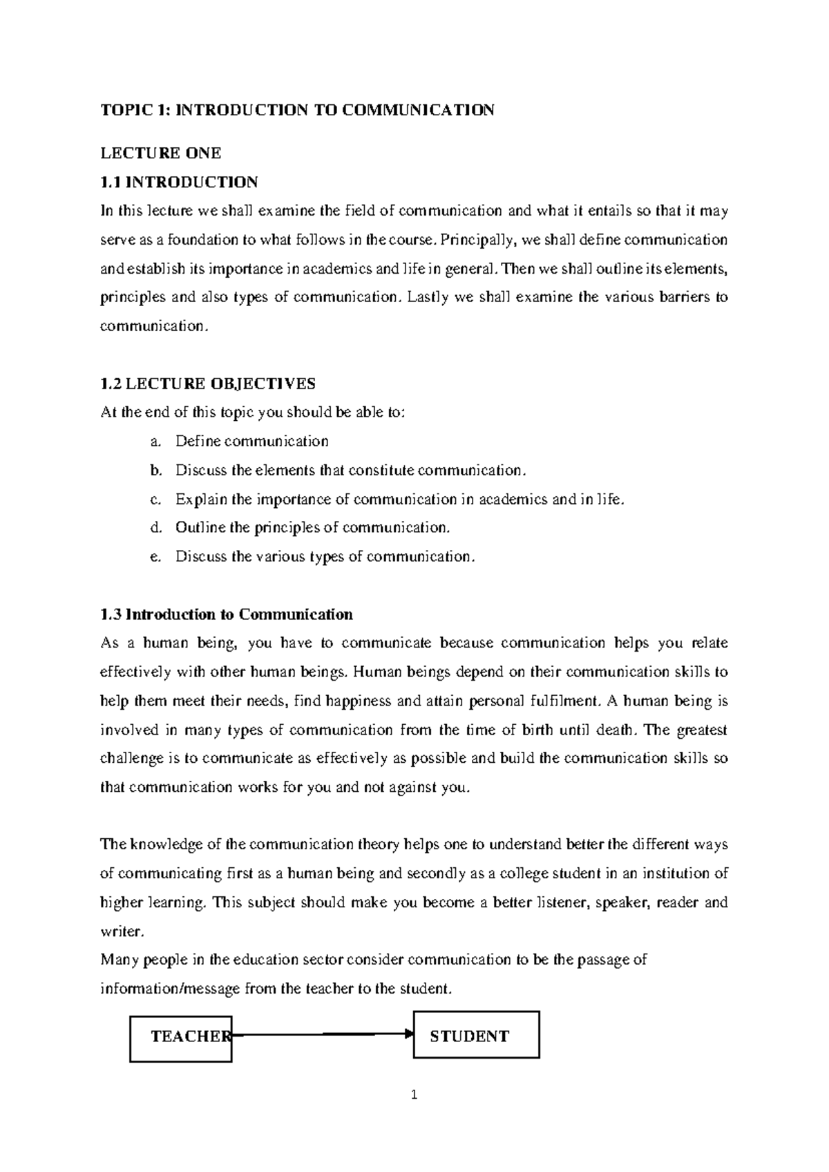 Lecture 1 Notes Comms Skills 2020 Pdf Topic 1 Introduction To