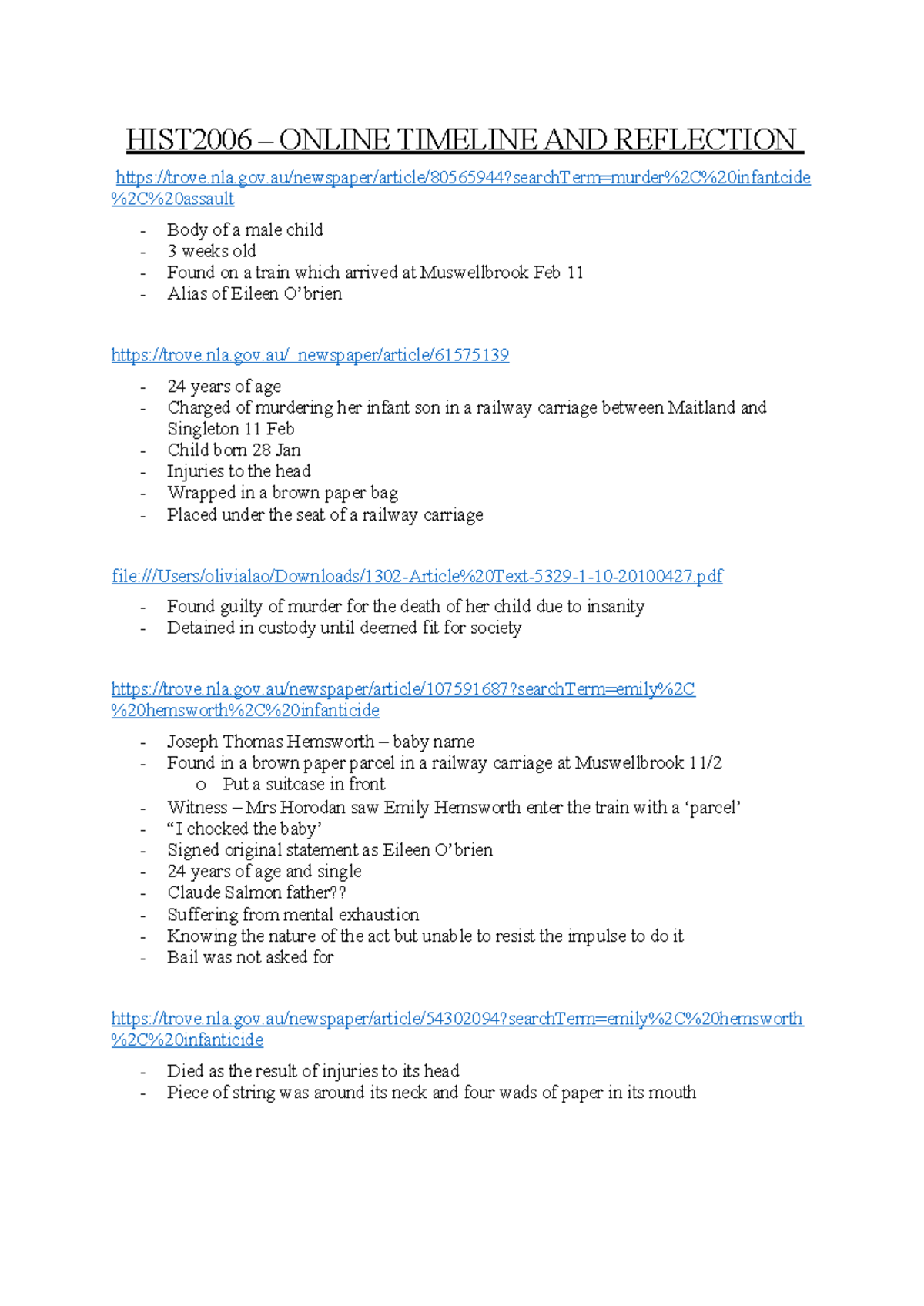 Timeline - ... - HIST2006 – ONLINE TIMELINE AND REFLECTION - Studocu
