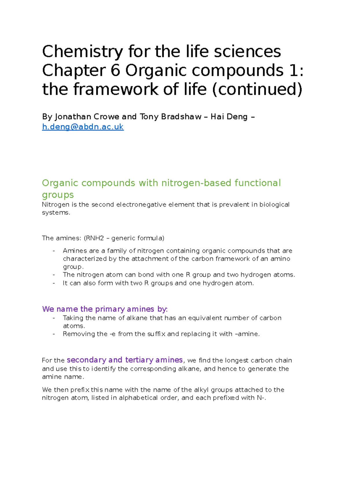 Week 5 - Tuesday 17 - Chemistry for the life sciences Chapter 6 Organic ...