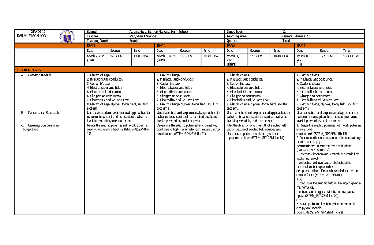 GP2-4th WEEK DLL - DLL - GRADE 11 DAILY LESSON LOG School Aguinaldo J ...