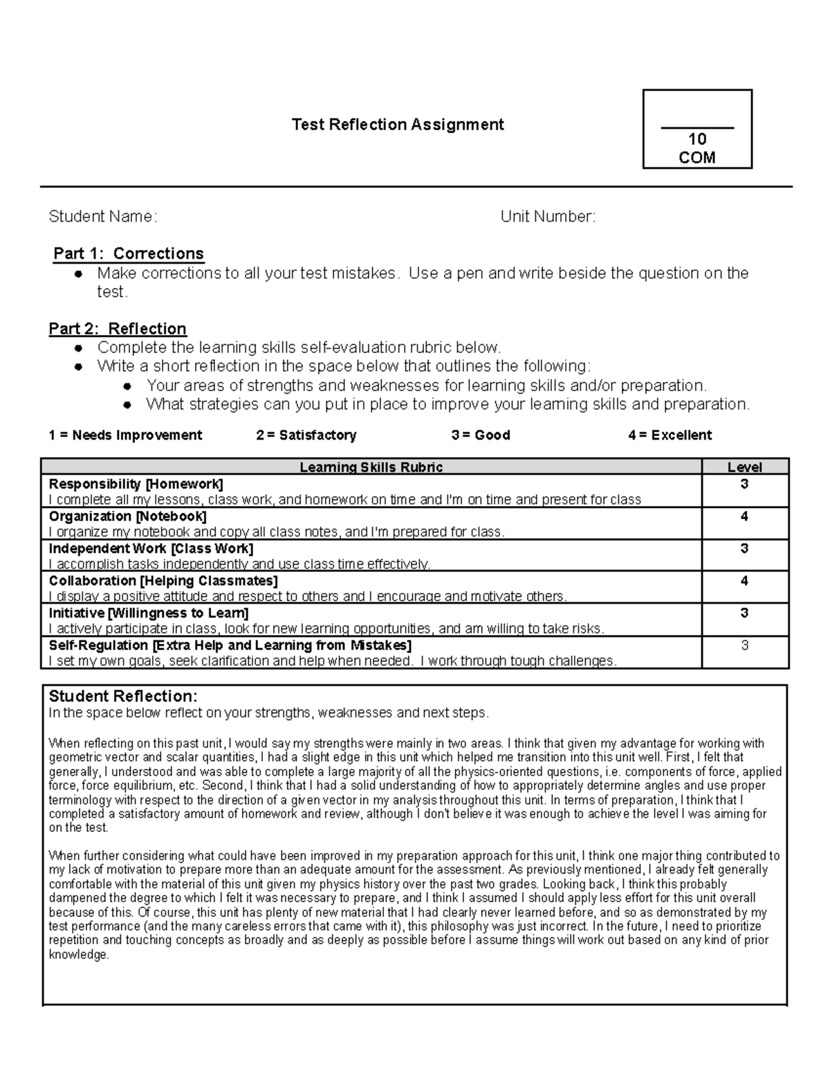 Test Reflection Assignment - Only Preparation 5 - Test Reflection ...