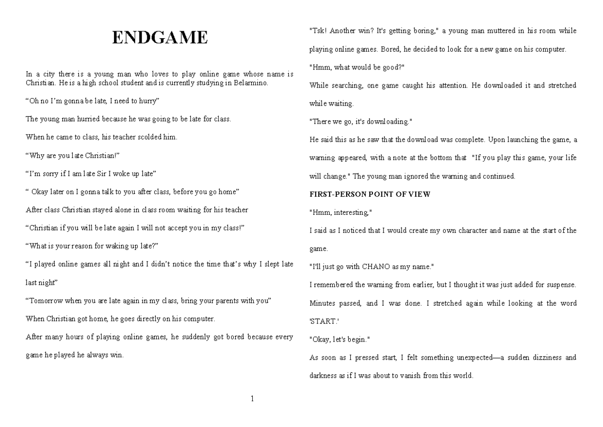 Endgame English Version - ENDGAME In a city there is a young man who loves to play online game ...