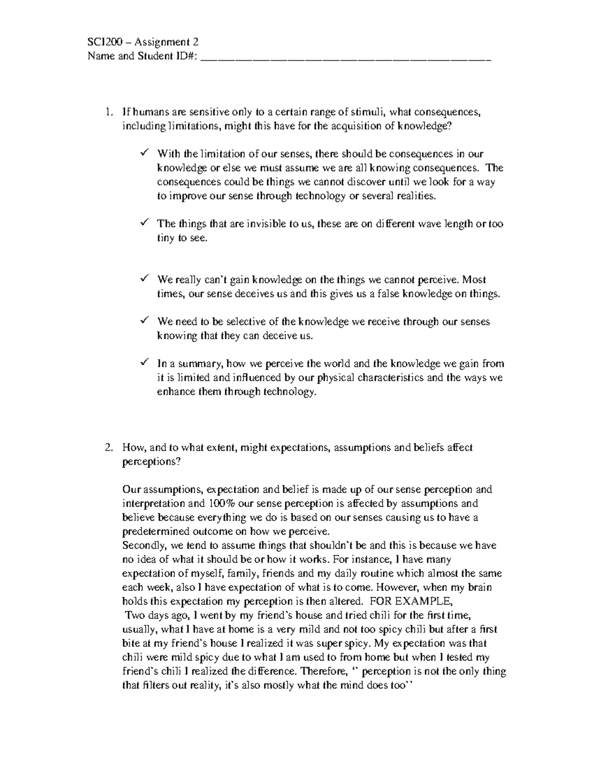 Sample/practice exam 2018, questions and answers - SCI200 – Assignment ...