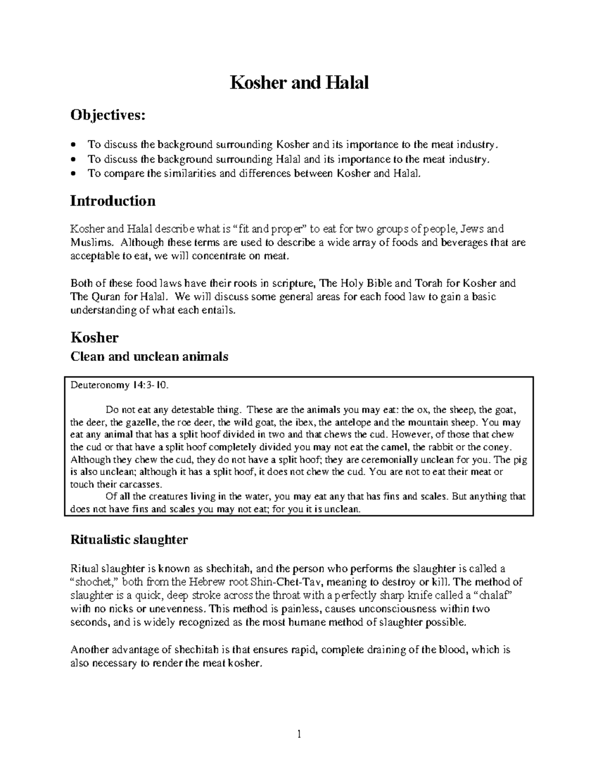 ANSC 307 4 Kosher and Halal - Kosher and Halal Objectives: • To discuss ...