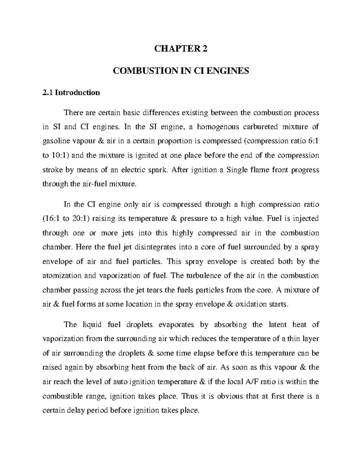 Mechanical unit2 - CHAPTER 2 COMBUSTION IN CI ENGINES 2 Introduction ...