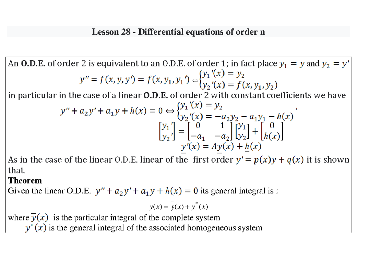 Lesson 28 Differential equations of order n - Lesson 28 - Differential ...
