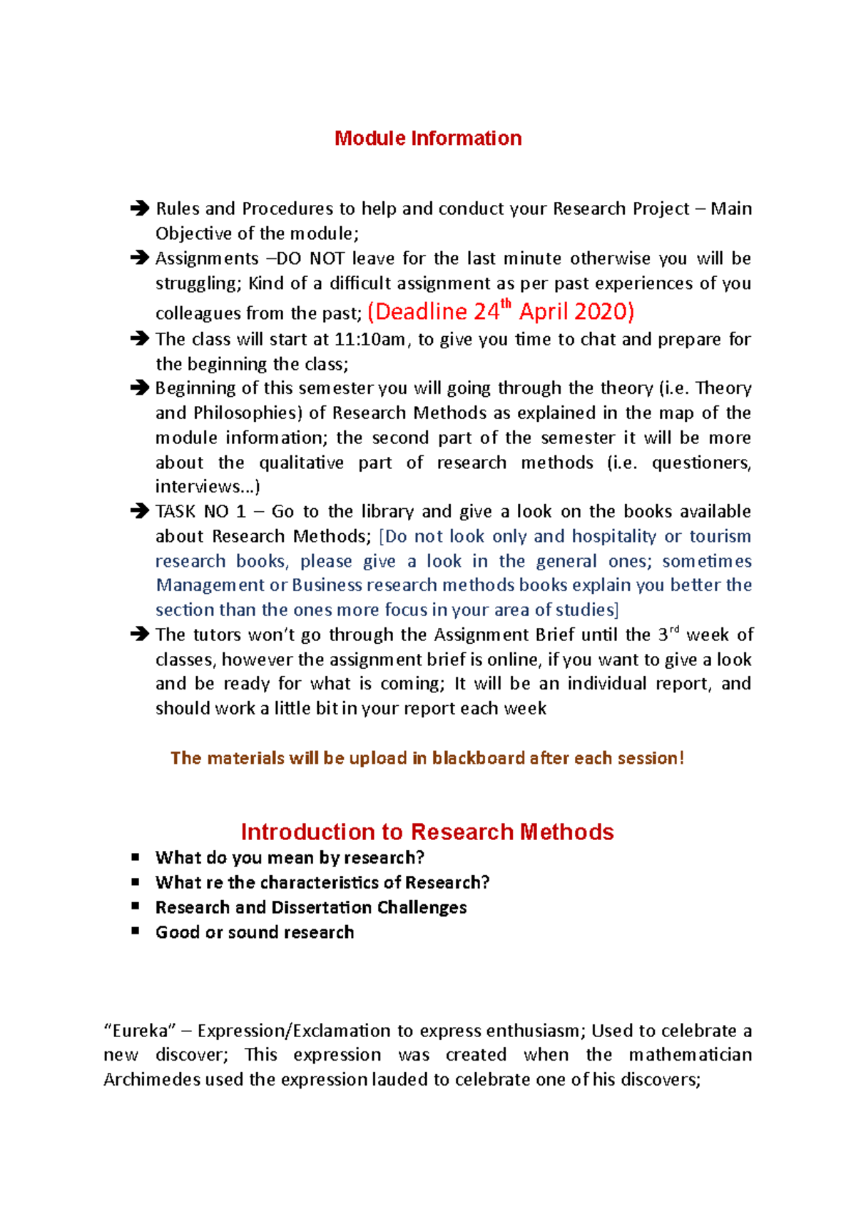 Introduction to Research Methods - Module Information Rules and ...