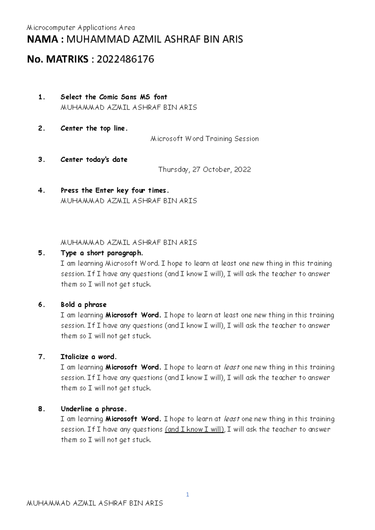 Word-csc - nah - NAMA : MUHAMMAD AZMIL ASHRAF BIN ARIS No. MATRIKS ...