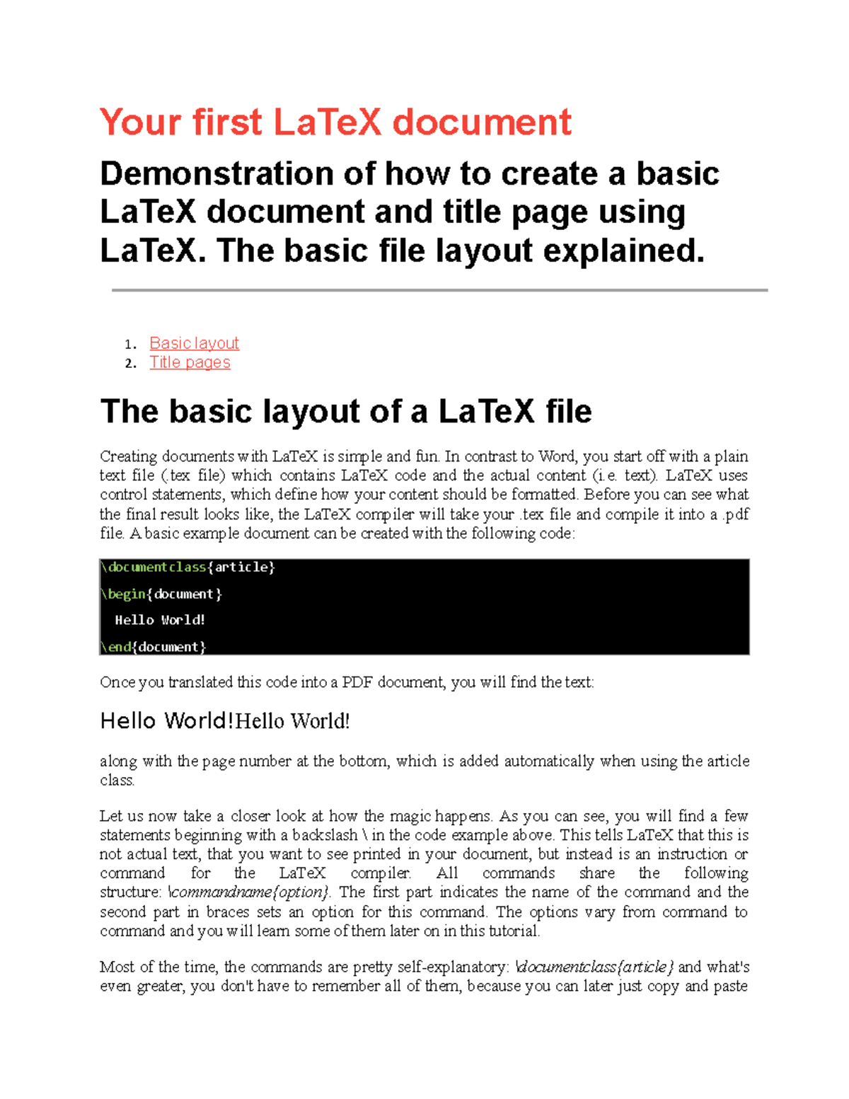 Creating first La Te X document USING THE INSTALLED BASIC MIKTEX - BS ...