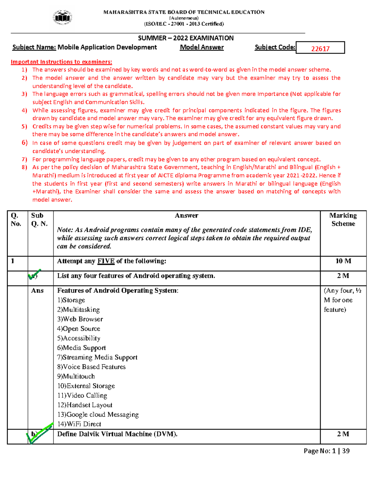 22617 Summer 2022 model solution - (Autonomous) (ISO/IEC - 27001 - 2013 ...