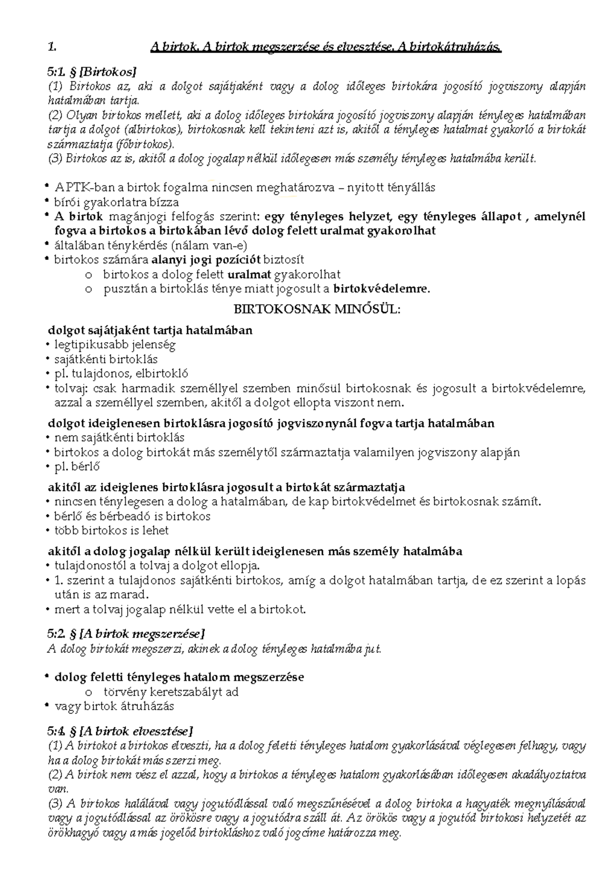 Polgár dologi jog - Fsadf - A birtok. A birtok megszerzése és ...