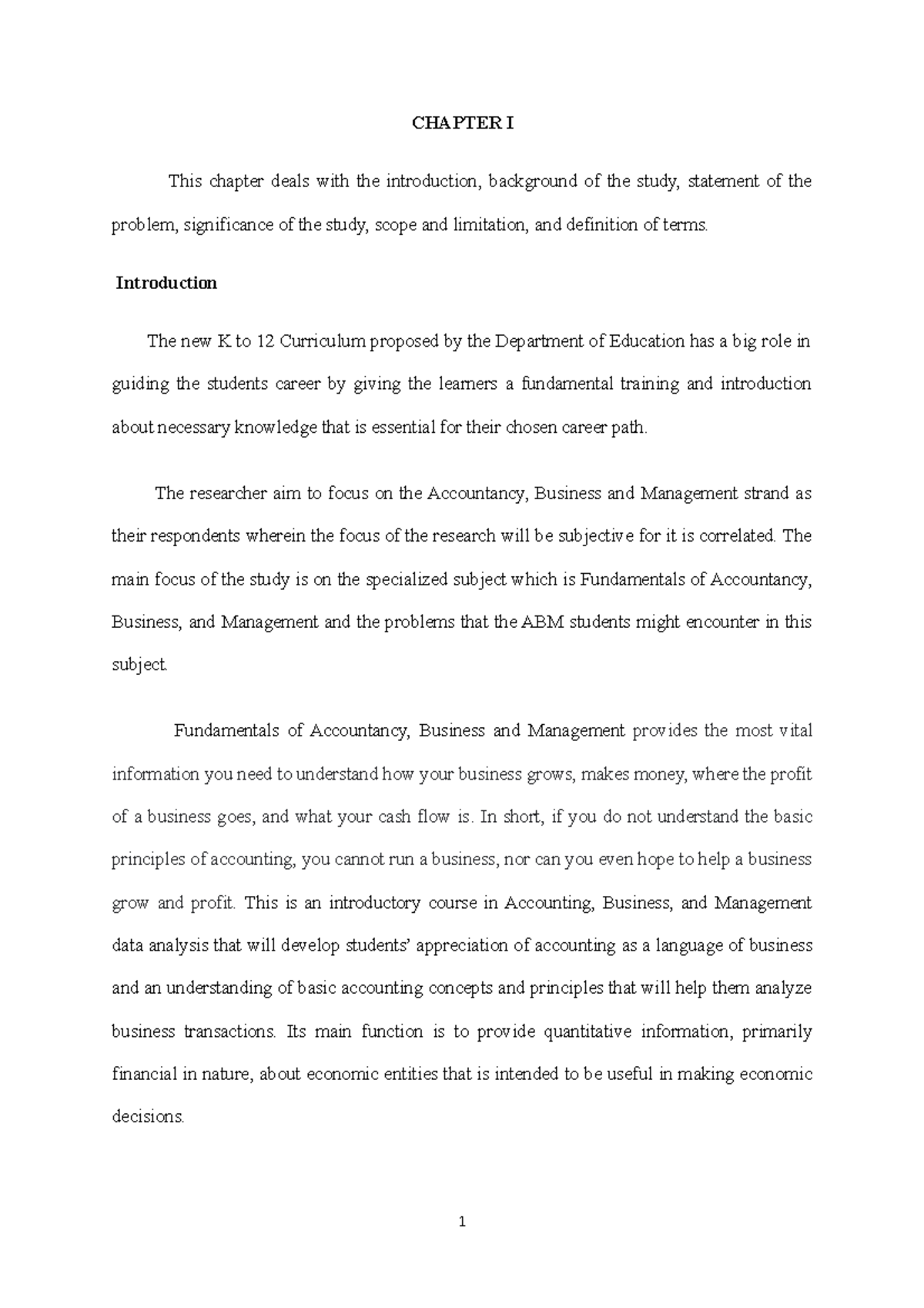 Practical research - CHAPTER I This chapter deals with the introduction ...