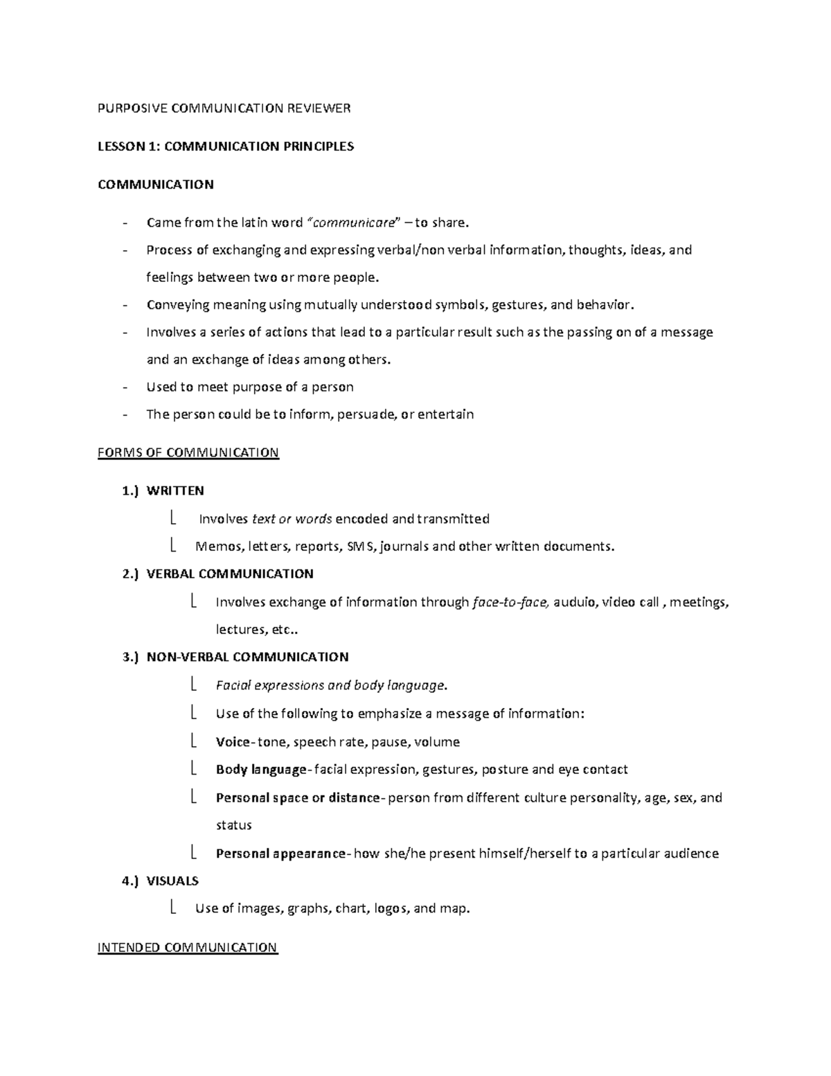 Purposive Communication Reviewer 1 - PURPOSIVE COMMUNICATION REVIEWER LESSON 1: COMMUNICATION ...