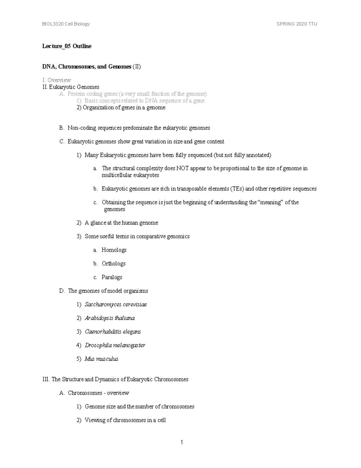 Lecture 5 - Dr. Xie - BIOL3320 Cell Biology SPRING 2020 TTU 1 Lecture ...