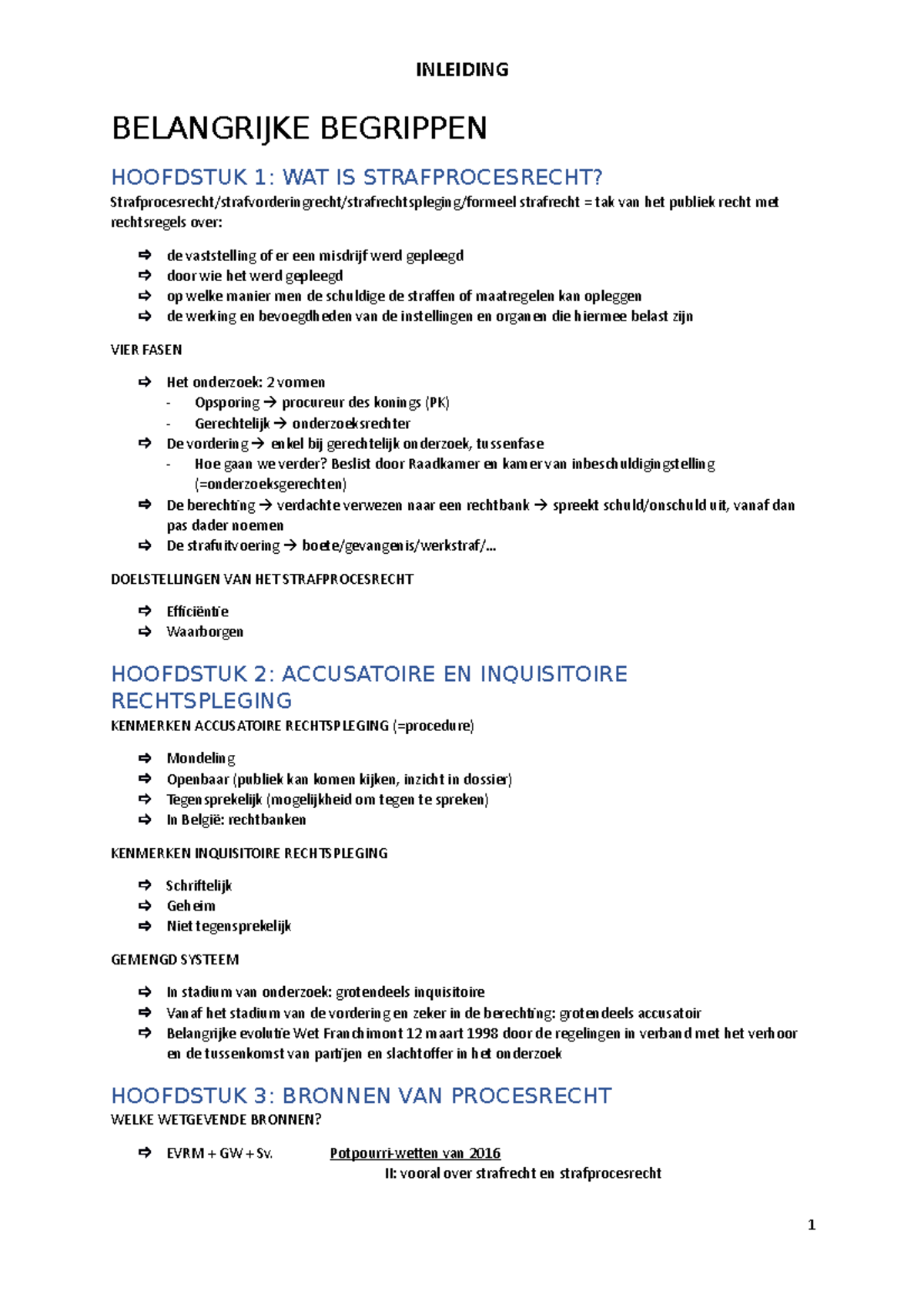 Strafprocedure Volledig - INLEIDING BELANGRIJKE BEGRIPPEN HOOFDSTUK 1 ...