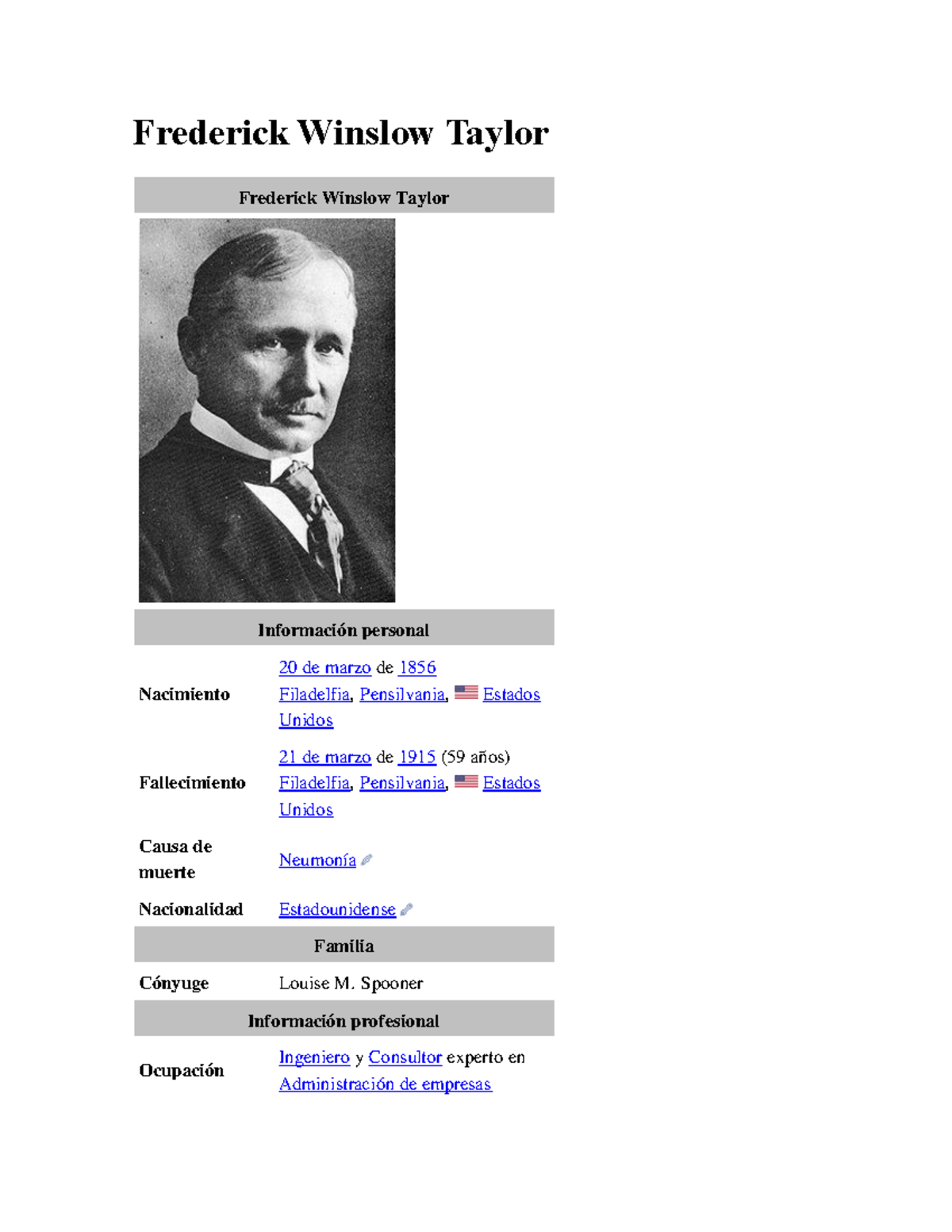 Frederick Winslow Taylor - Frederick Winslow Taylor Frederick Winslow ...