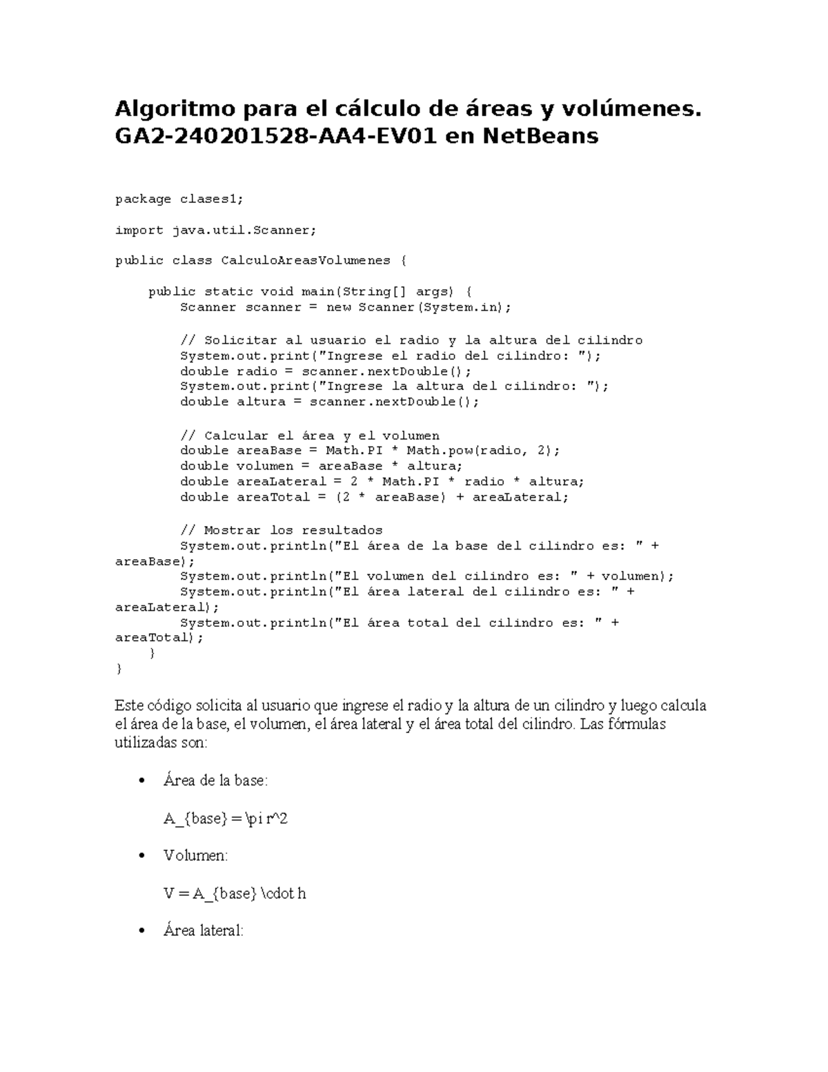 Algoritmo para el cálculo de áreas y volúmenes GA2-2402015 28-AA4-EV01 ...
