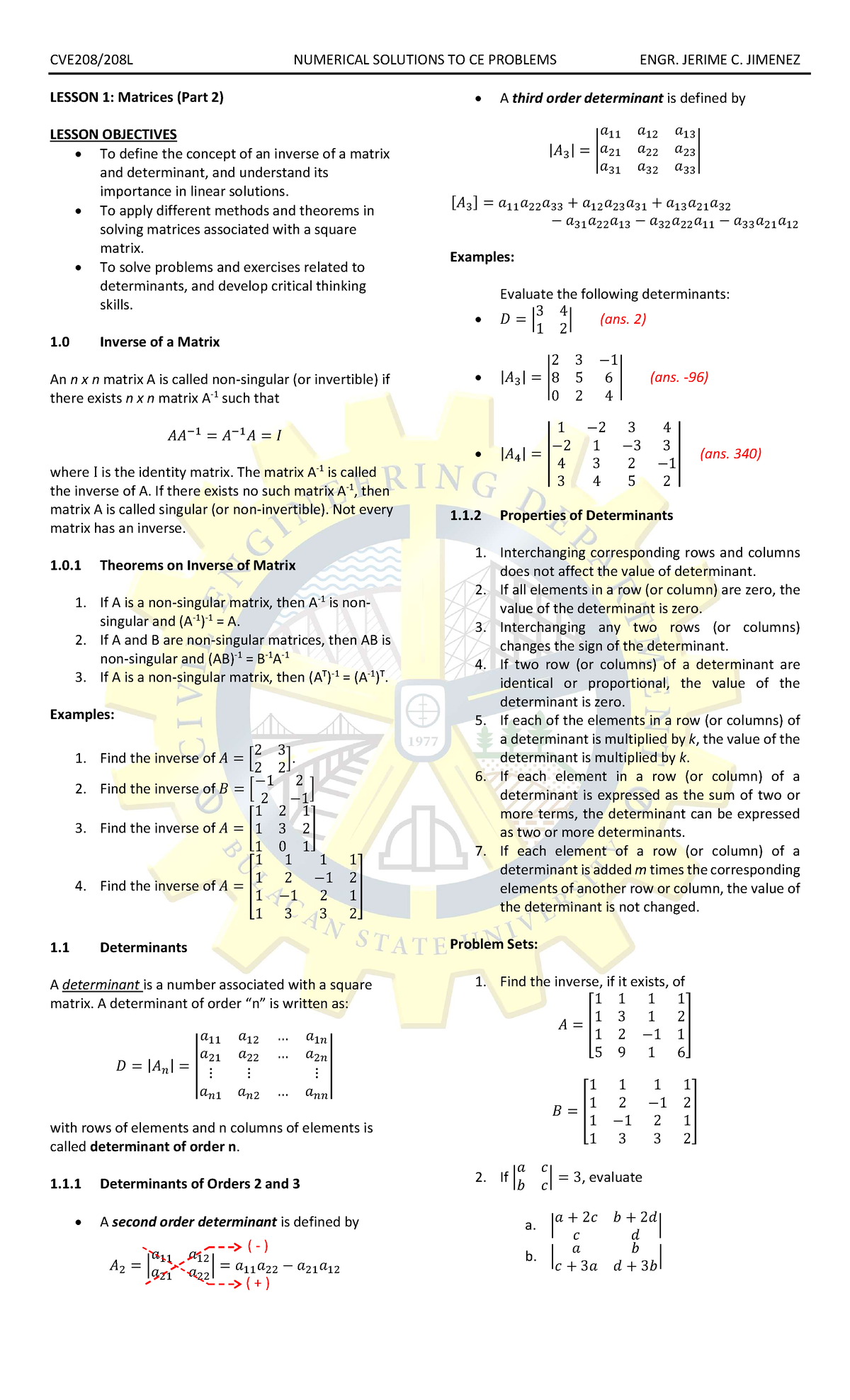 CVE208.Num Sol - Numerical Solutions to CE Problems - CVE208/208L ...