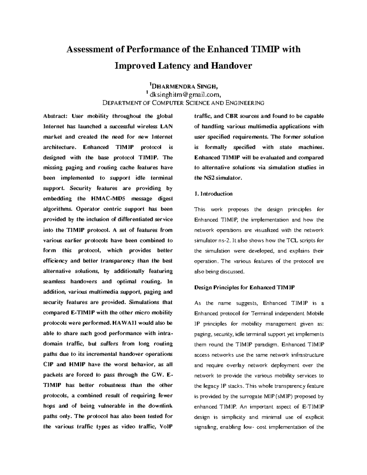 Assessment of Performance of the Enhanced Timip with Improved Latency and Handover - Assessment ...