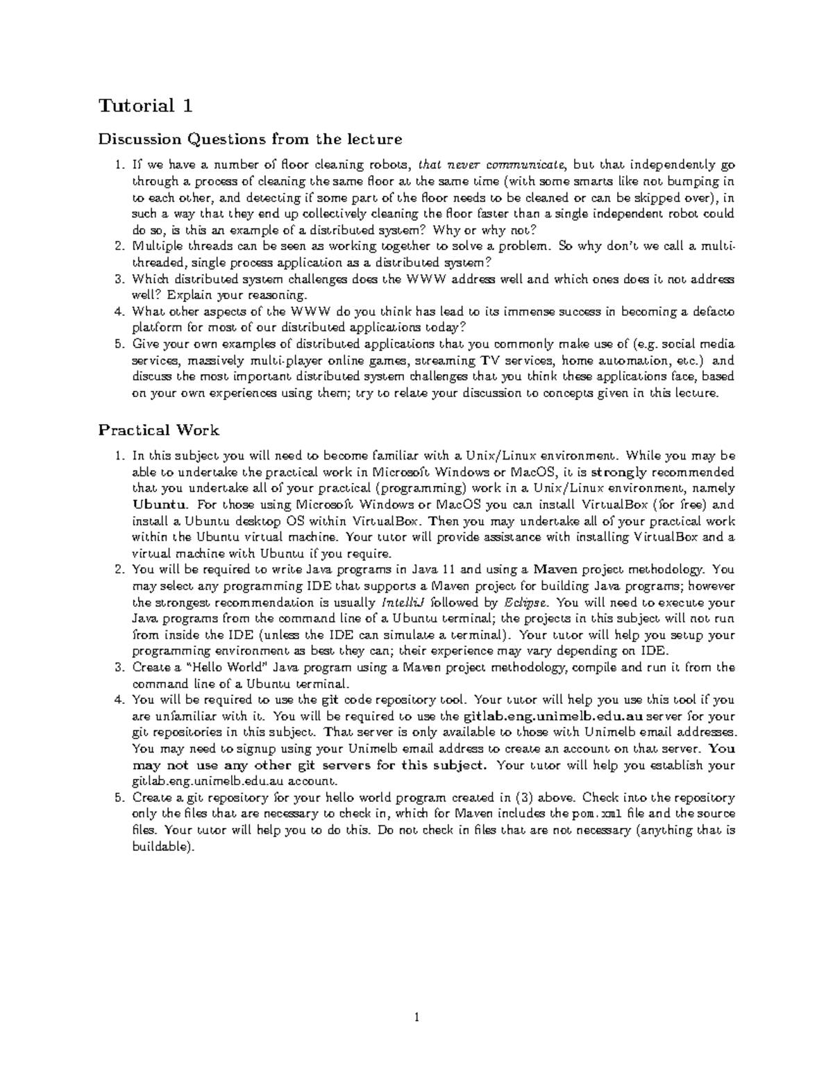 Tutorial 1 Tutorial For Week 1 Content Tutorial 1 Discussion Questions From The Lecture If 2362