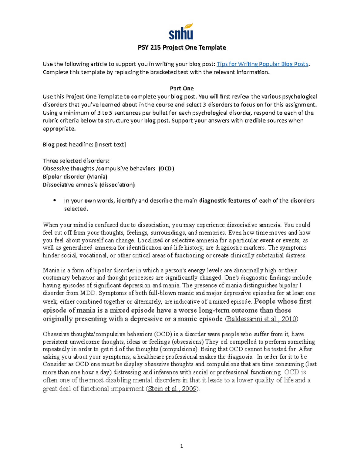 PSY 215 Project One Completed - PSY 215 Project One Template Use the ...