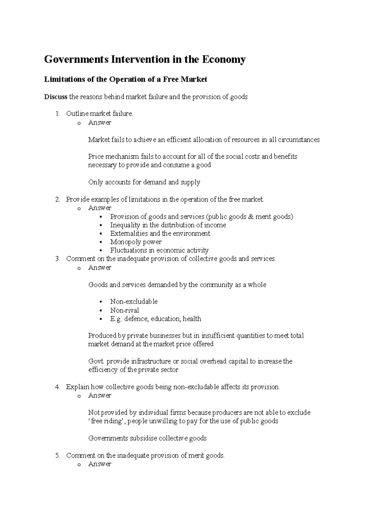 Government in the Economy Complete Notes - Governments Intervention in ...