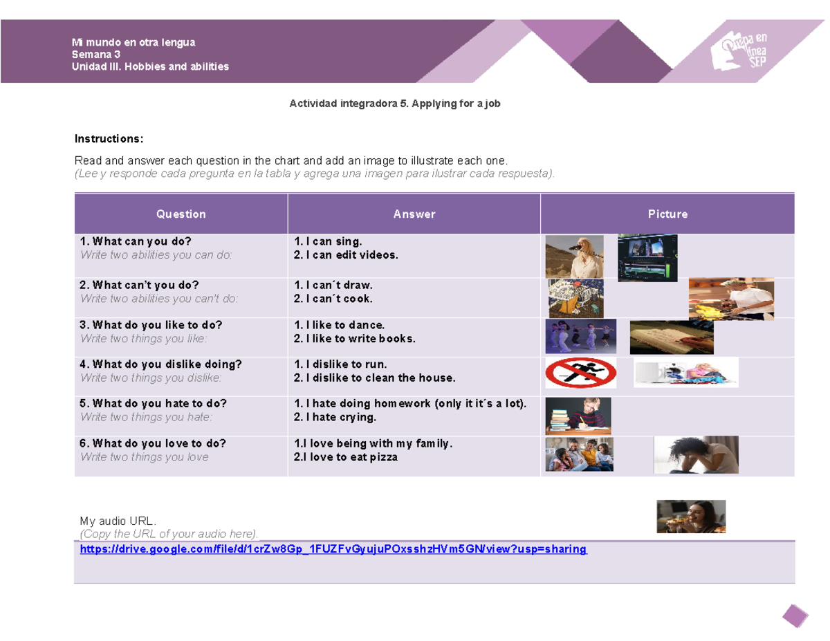 Actividad integradora 5. Applying for a job - Mi mundo en otra lengua ...