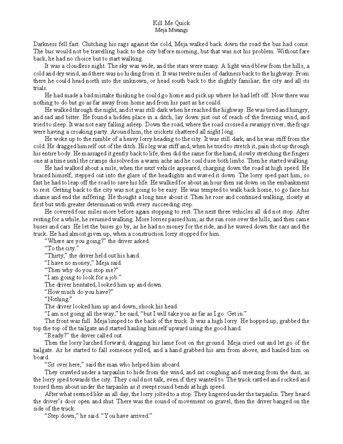 Kill Me Quick by Meja Mwangi - Kill Me Quick Meja Mwangi Darkness fell ...