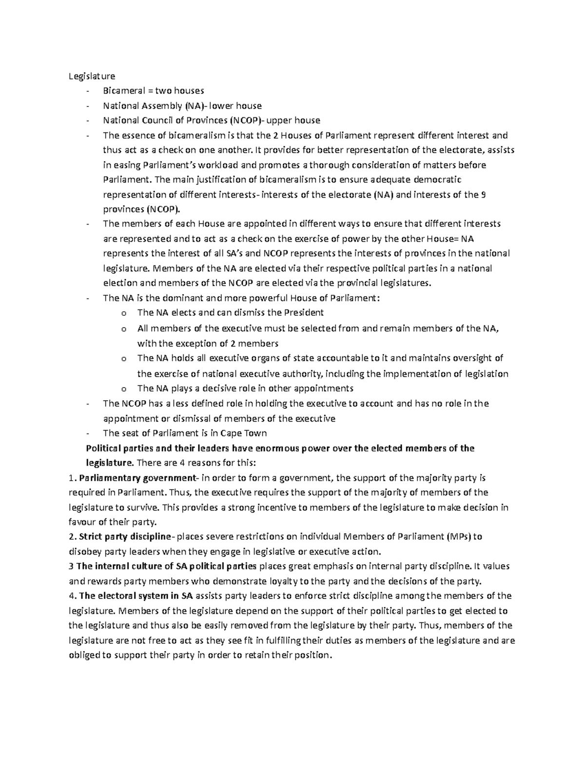 Summary of the legislature - Legislature Bicameral = two houses ...