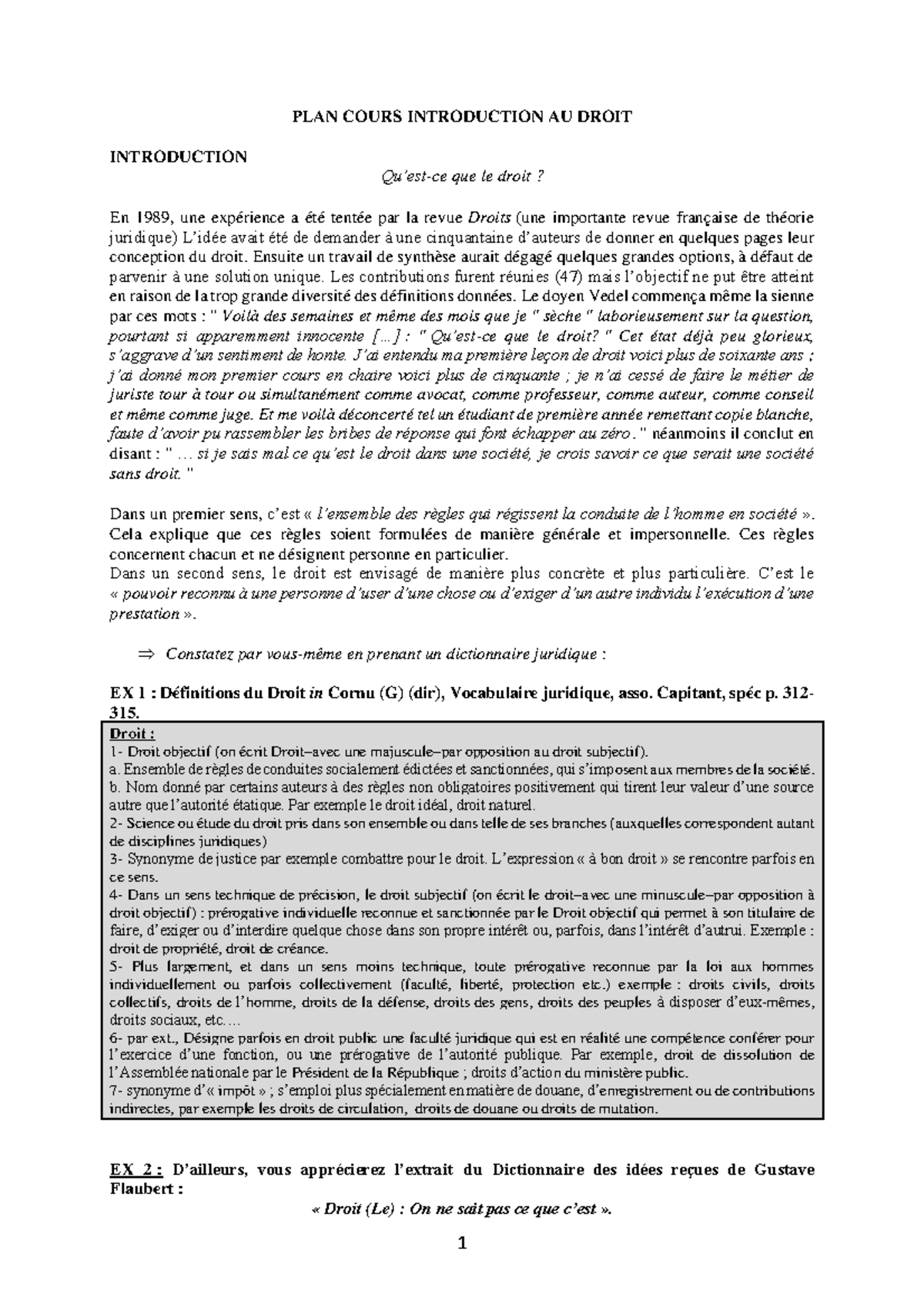 Plan détaillé intro droit - PLAN COURS INTRODUCTION AU DROIT INTRODUCTION Qu’est-ce que le droit ...