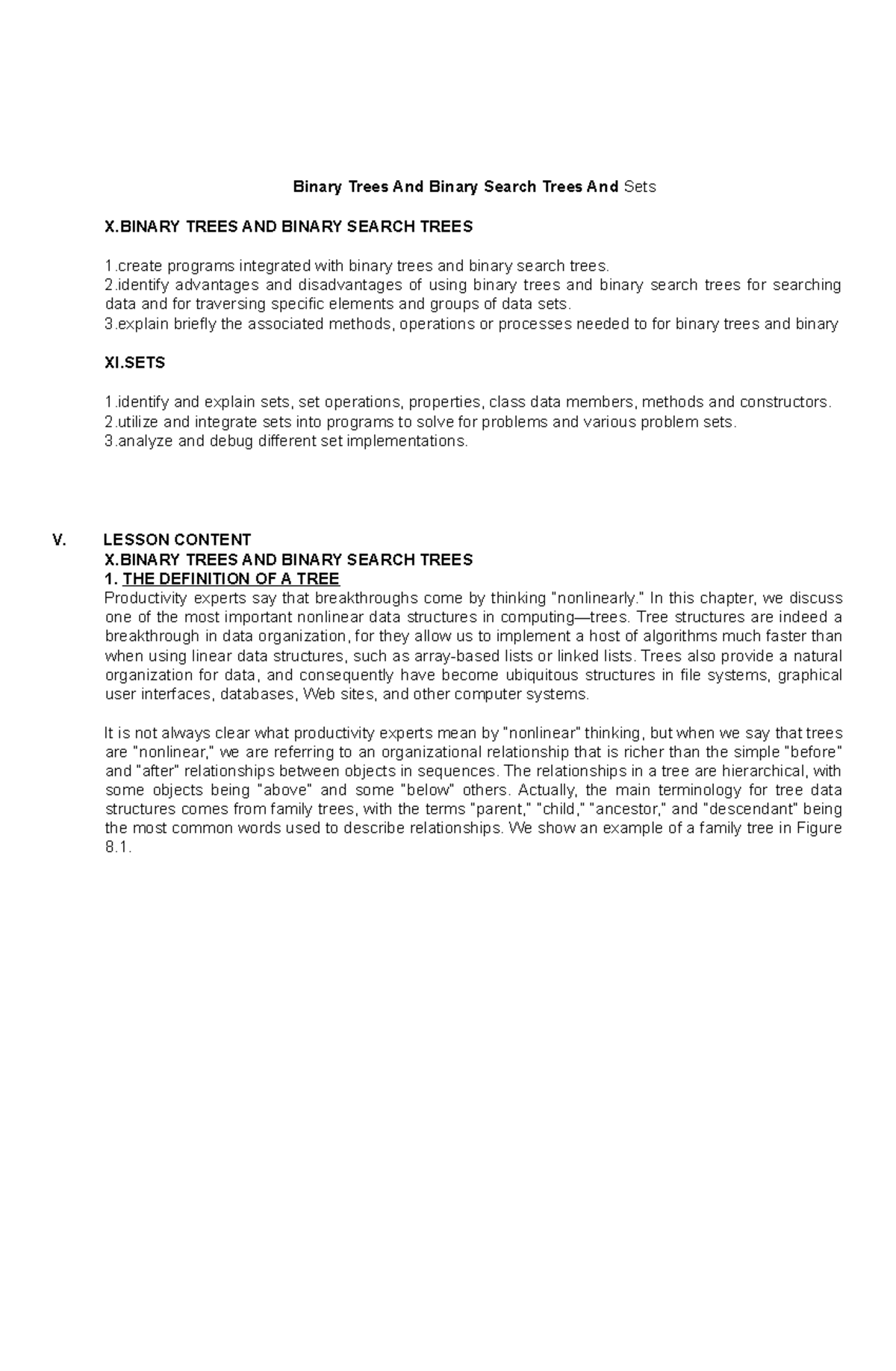 Binary Trees And Binary Search Trees And Sets 2 Advantages And Disadvantages Of Using Binary