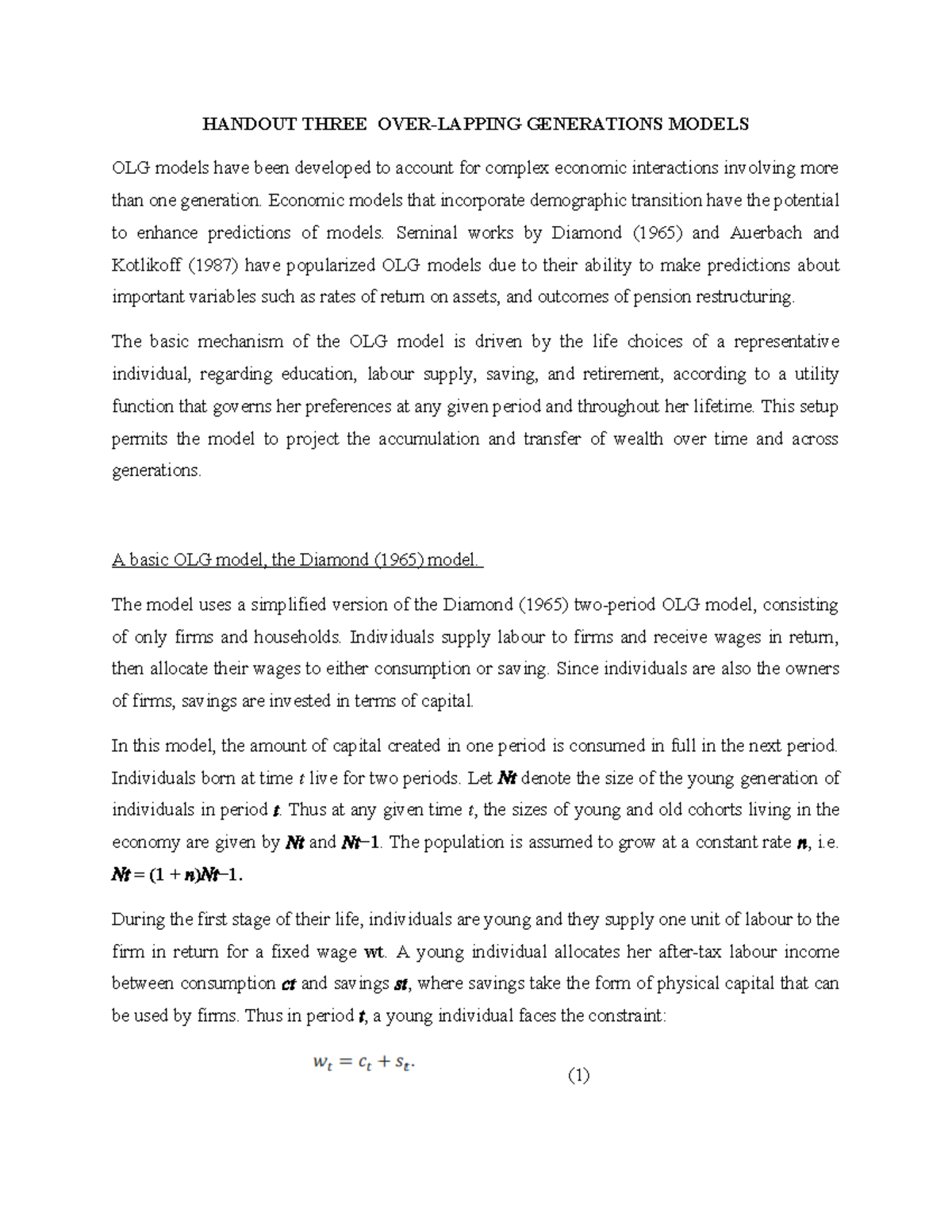 Handout Three Overlapping Generations Models b - HANDOUT THREE OVER ...