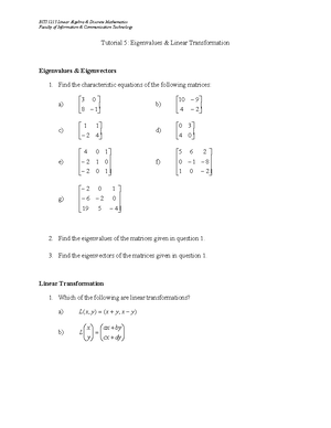 Tutorial 4 Vectors Solution - BITI 1213 Linear Algebra and Mathematics Discrete Faculty of - Studocu
