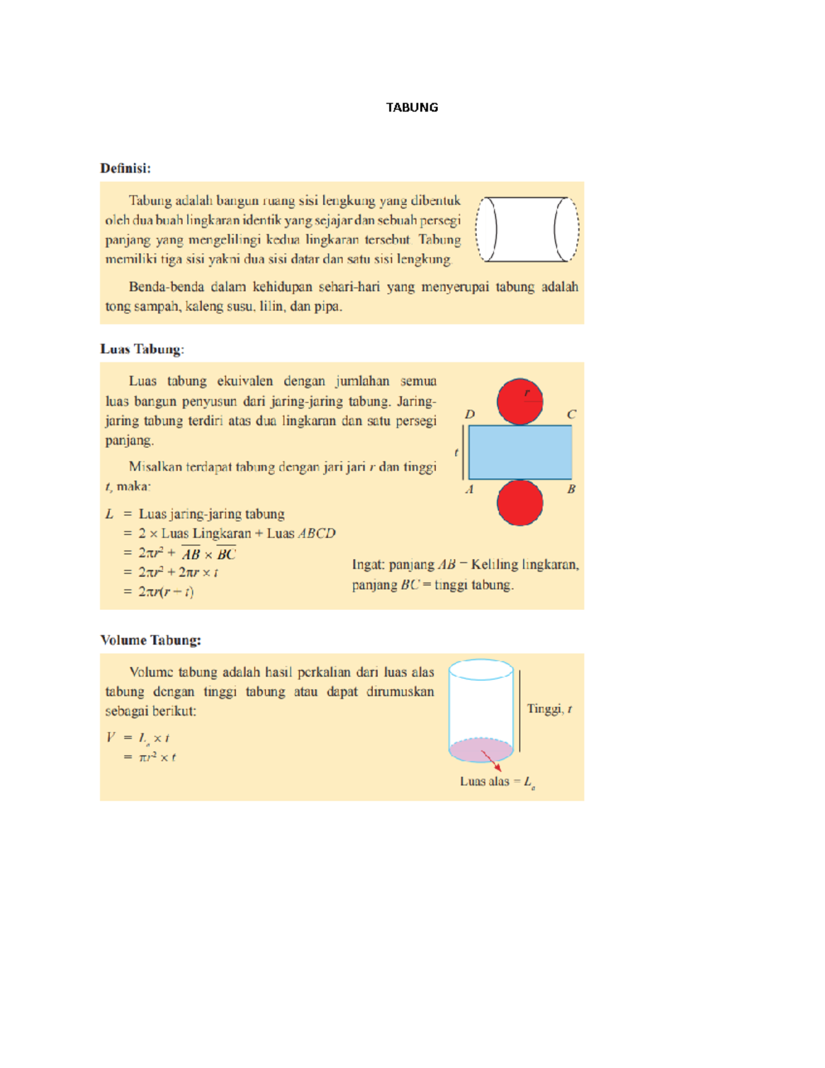 Tabung - Materi - Matematika - TABUNG - Studocu