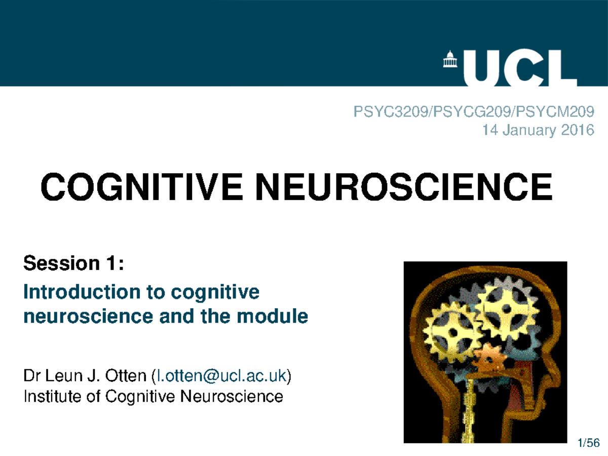 Lecture notes, lectures 1 - 3 - Cognitive neuroscience - 14 January ...