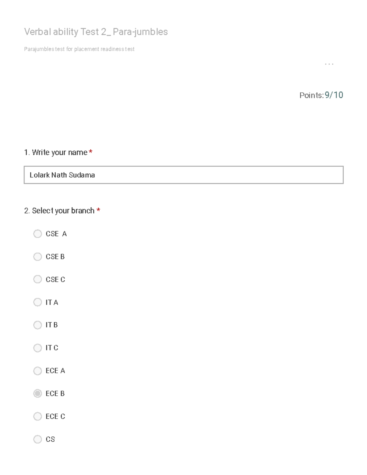 Verbal ability Test 2 Para-jumbles - Points:9/ Verbal ability Test 2 ...