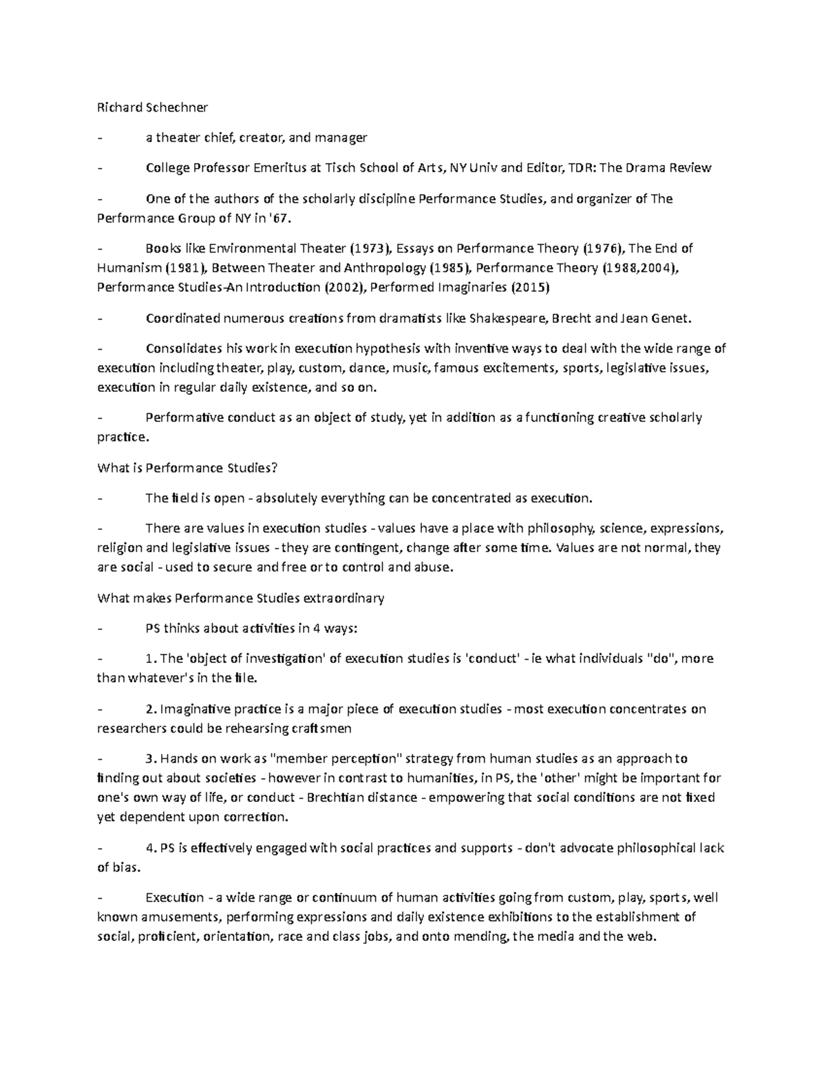 Richard Schechner - Important literature notes mainly based on gender ...