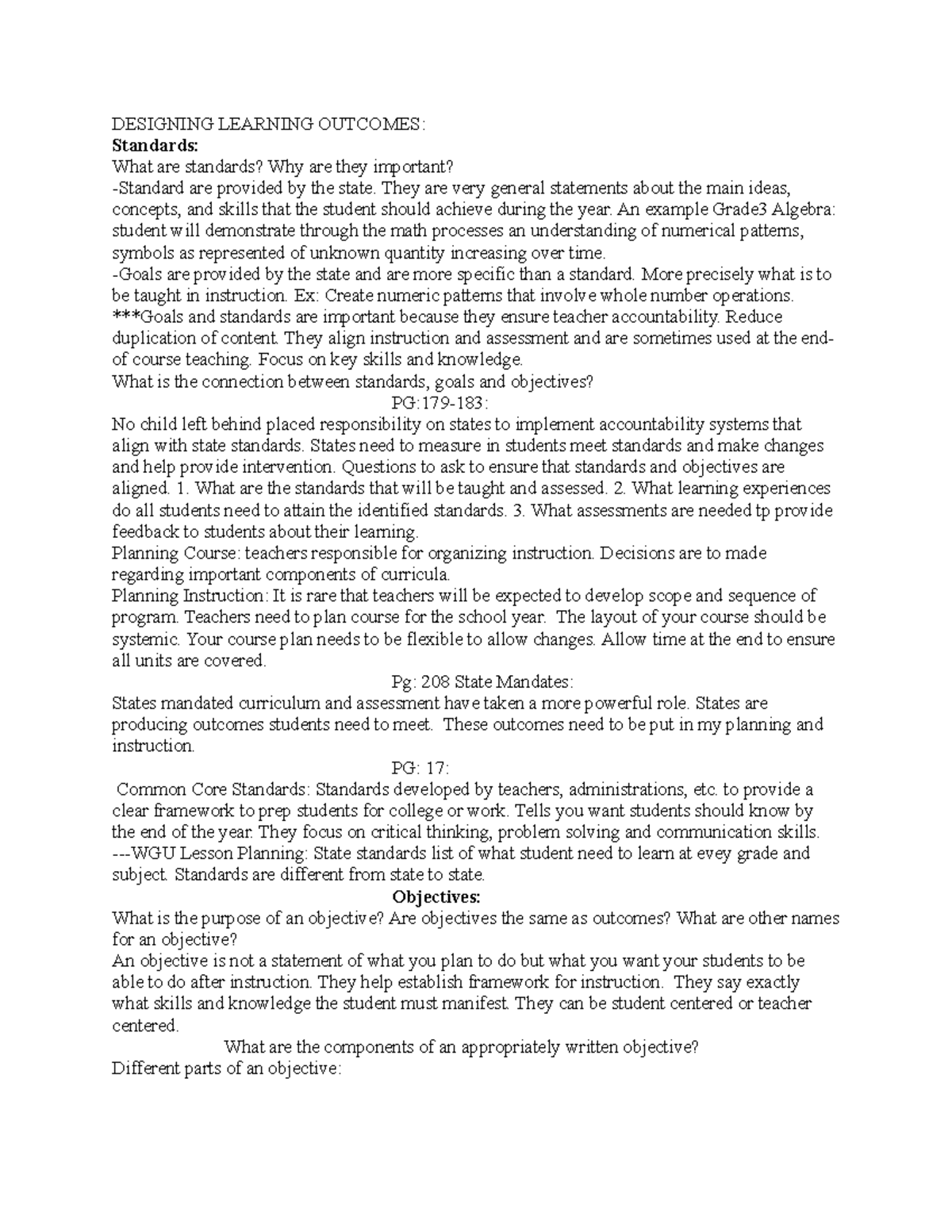 Planning and presentation - DESIGNING LEARNING OUTCOMES: Standards ...