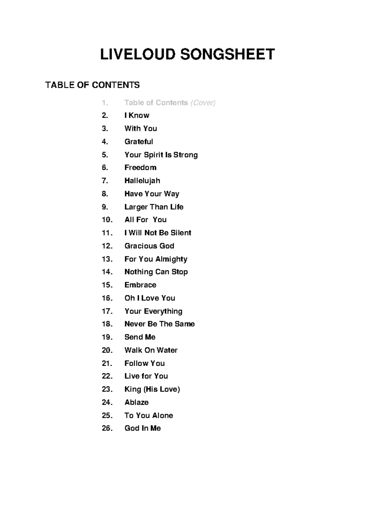 Liveloud Chords and Lyrics 2012-2024 - LIVELOUD SONGSHEET TABLE OF ...
