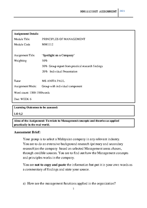 Sem 1 business individual assignment - SUNWAY DIPLOMA STUDIES Diploma ...