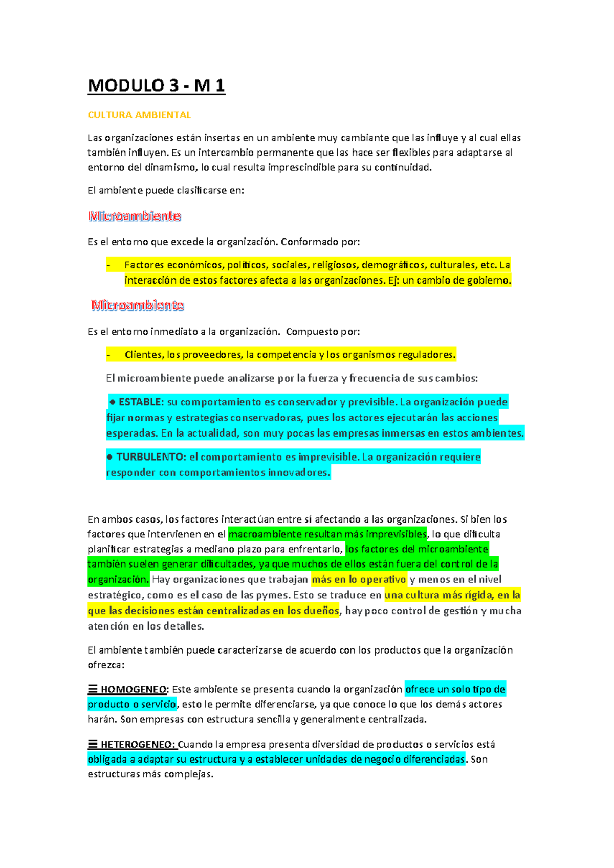 Resumen Modulo 3 - Intro A RRLL - MODULO 3 - M 1 CULTURA AMBIENTAL Las organizaciones están ...