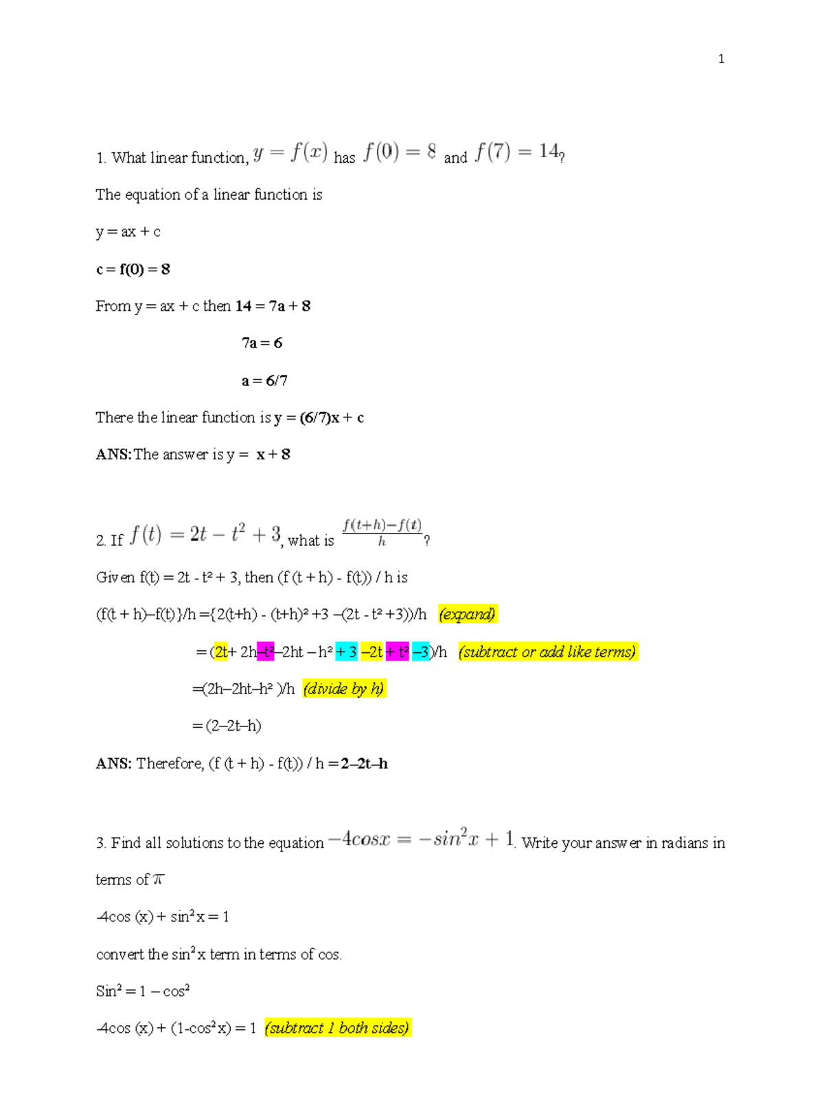 Inference - Assignment to deal with linear functions - What linear ...