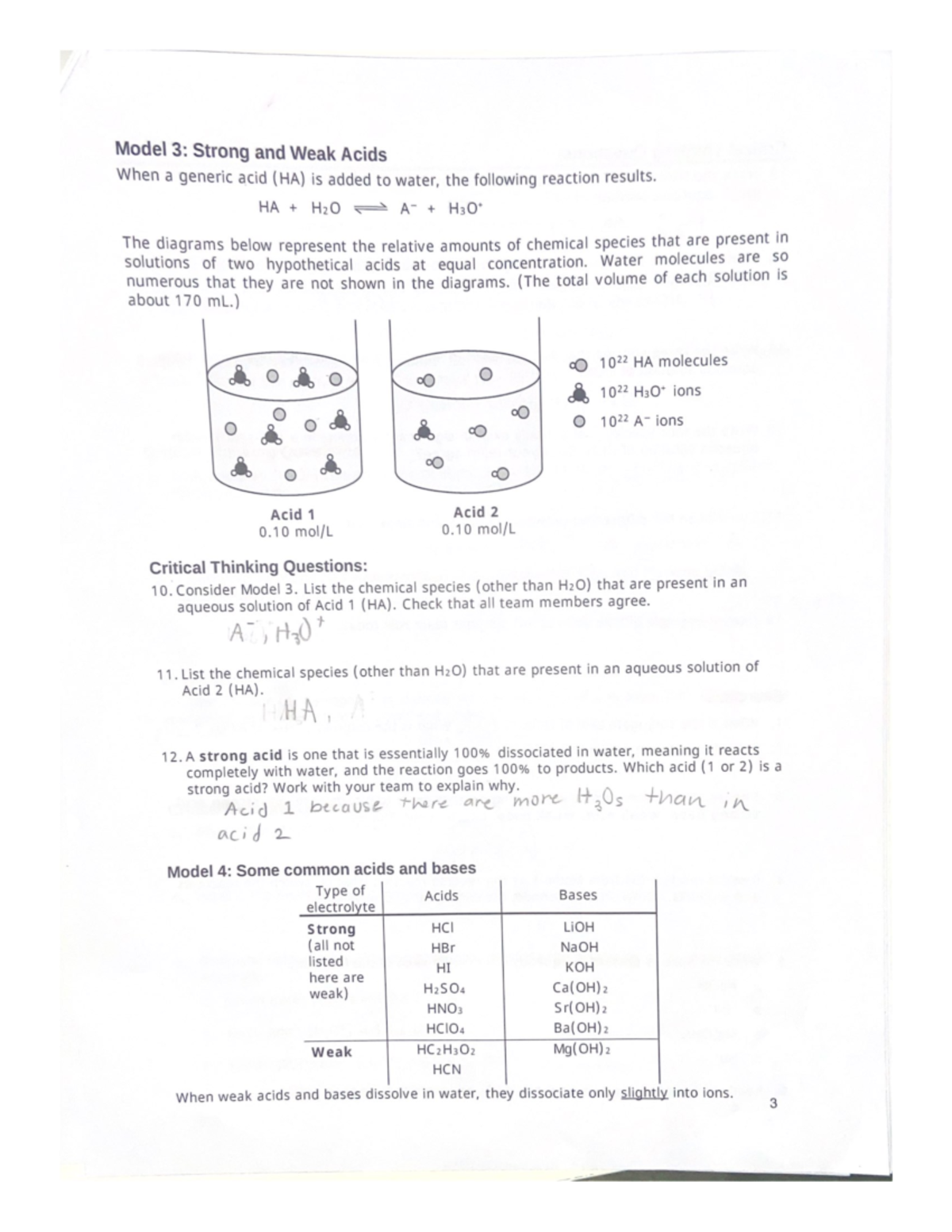 Model 3 Strong and Weak Acids - CHEM 40 - Studocu