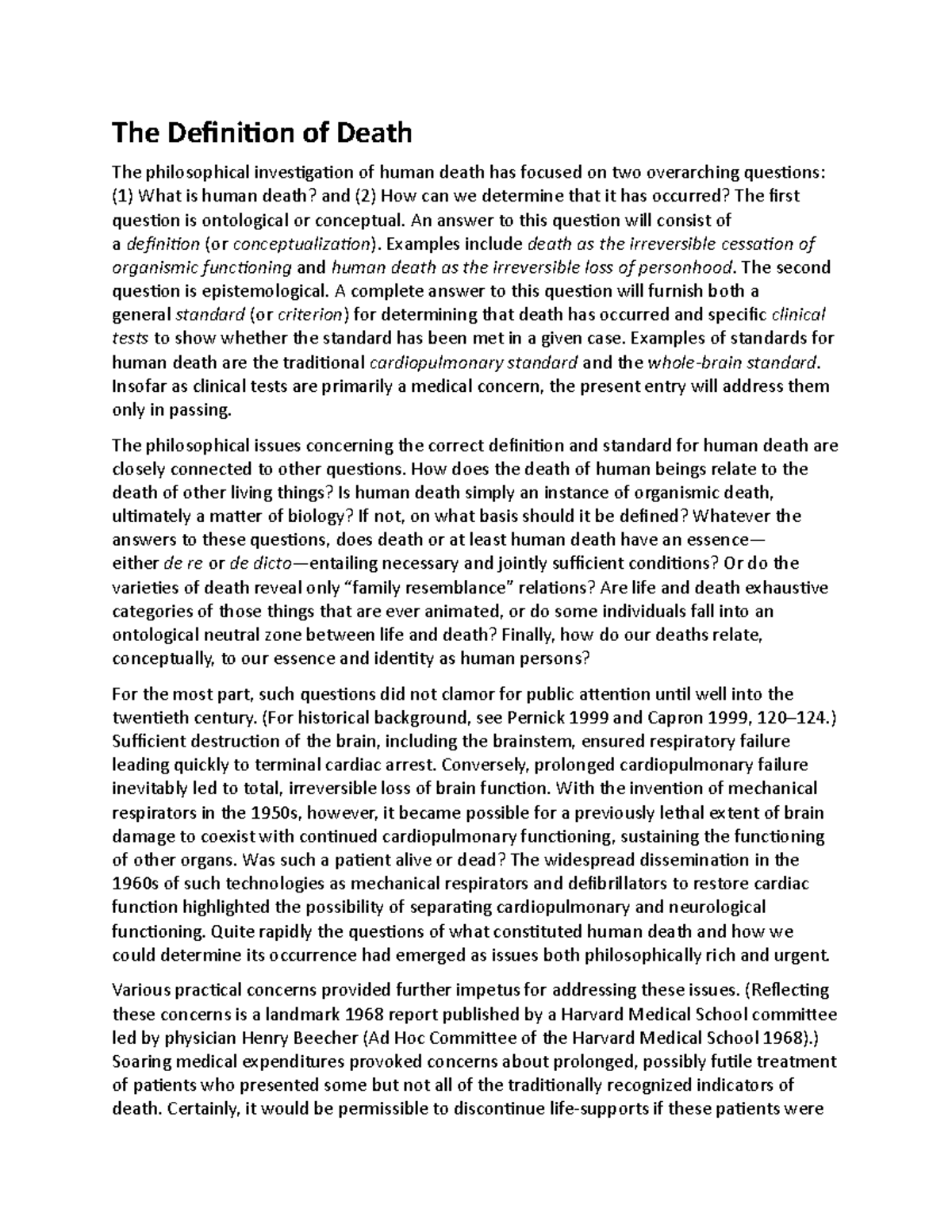 Lecture in The Definition of Death - The Definition of Death The ...