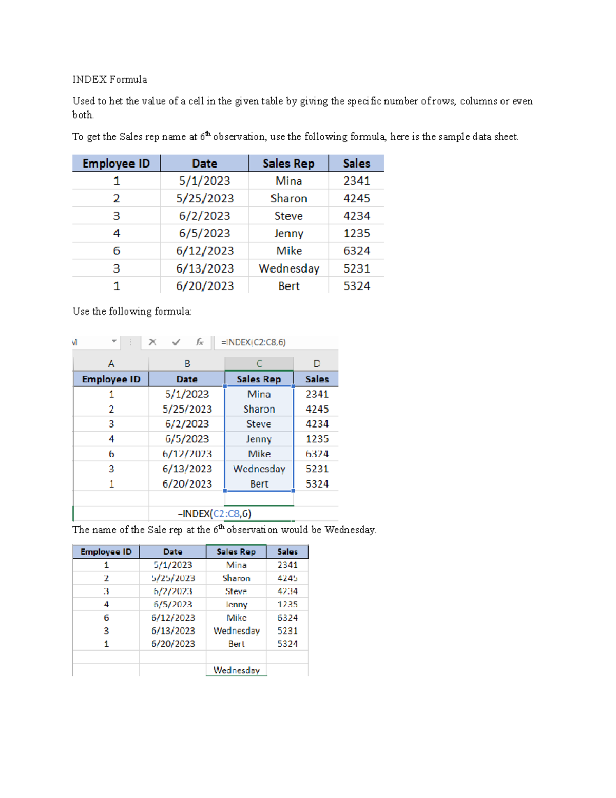 Index Formula - INDEX Formula Used to het the value of a cell in the ...
