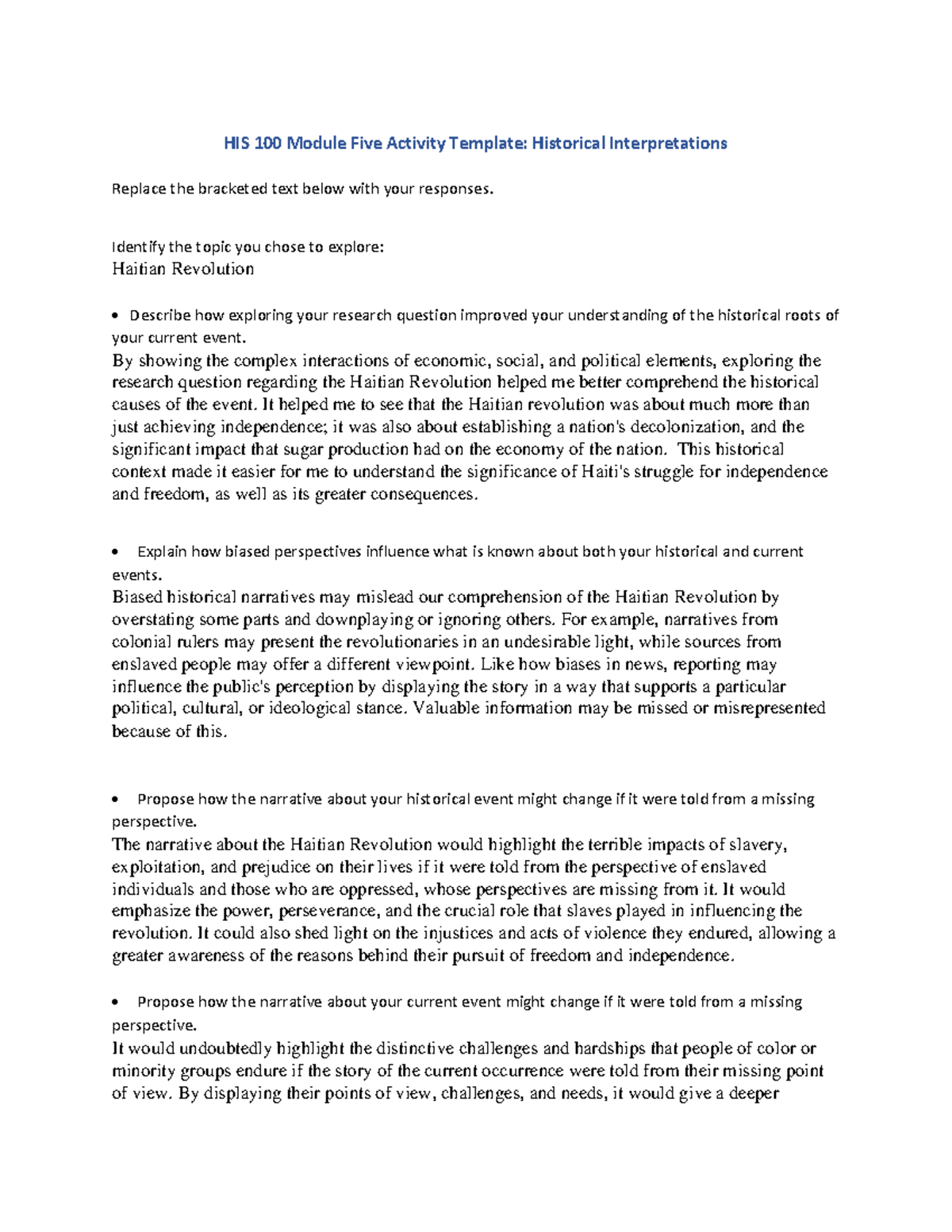 HIS 100 Module Five Activity - HIS 100 Module Five Activity Template ...