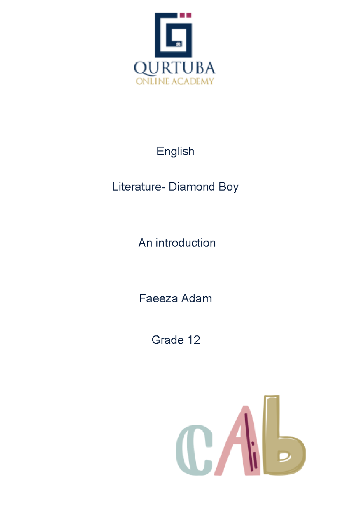 Introduction to Diamond Boy - English Literature- Diamond Boy An ...