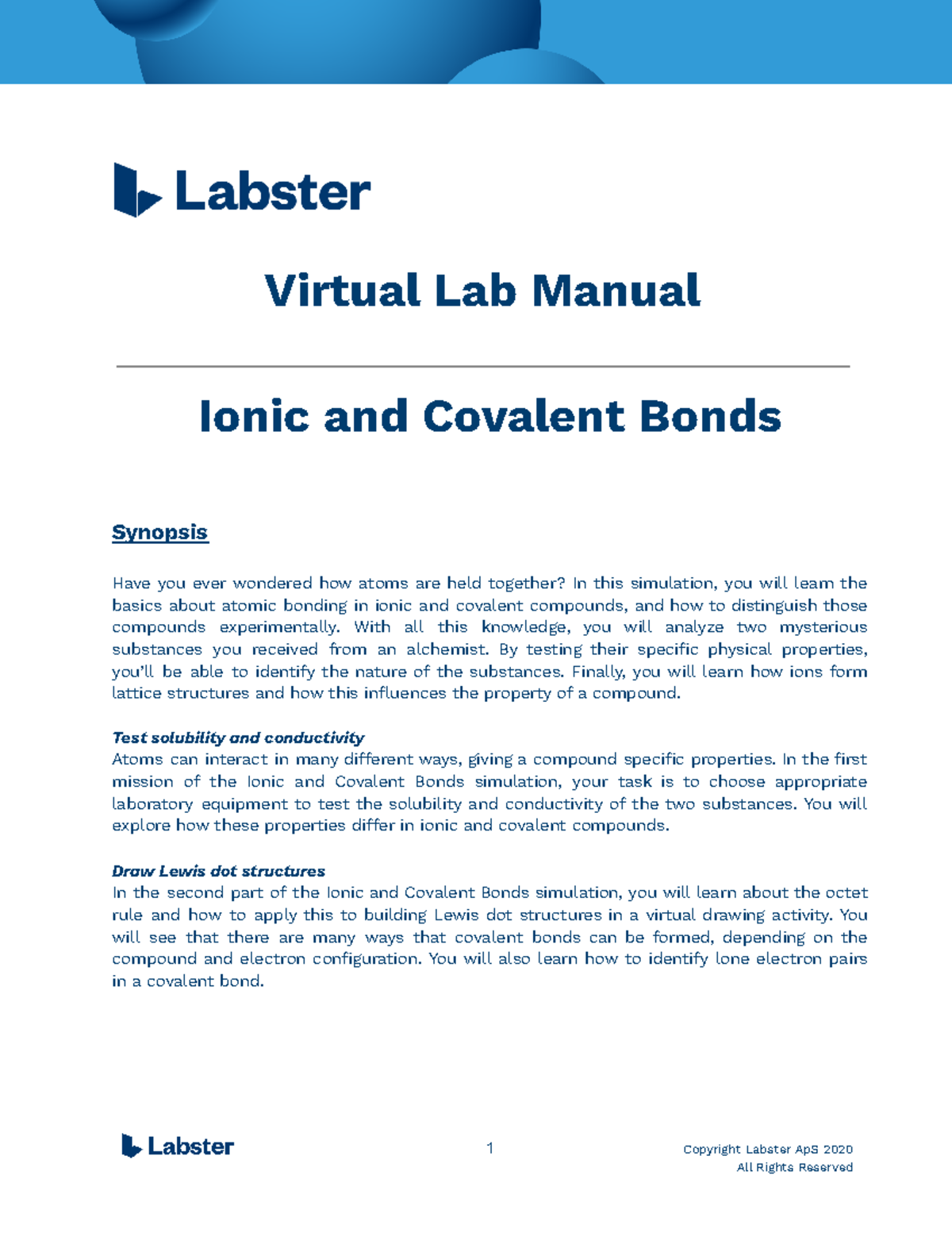 Lab Manual Ionic and Covalent Bonds - Virtual Lab Manual Ionic and ...